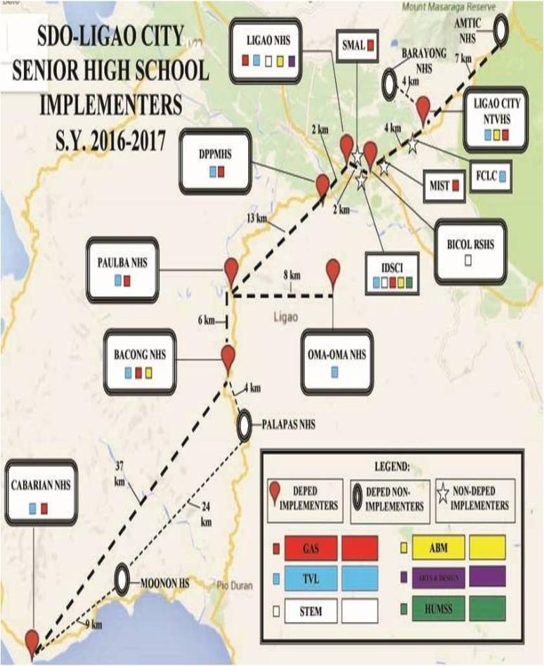 Map of the Ligao City SDO- Secondary Schools offering Senior HS